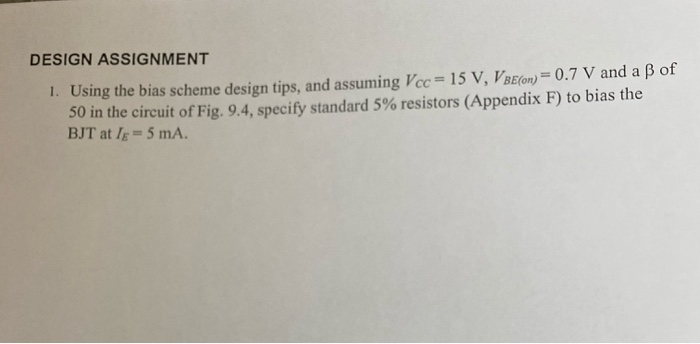 Solved BIAS SCHEME DESIGN TIPS If common-emitter | Chegg.com