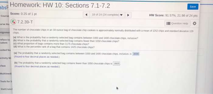 Solved Save bsf Homework: HW 10: Sections 7.1-7.2 Score: | Chegg.com