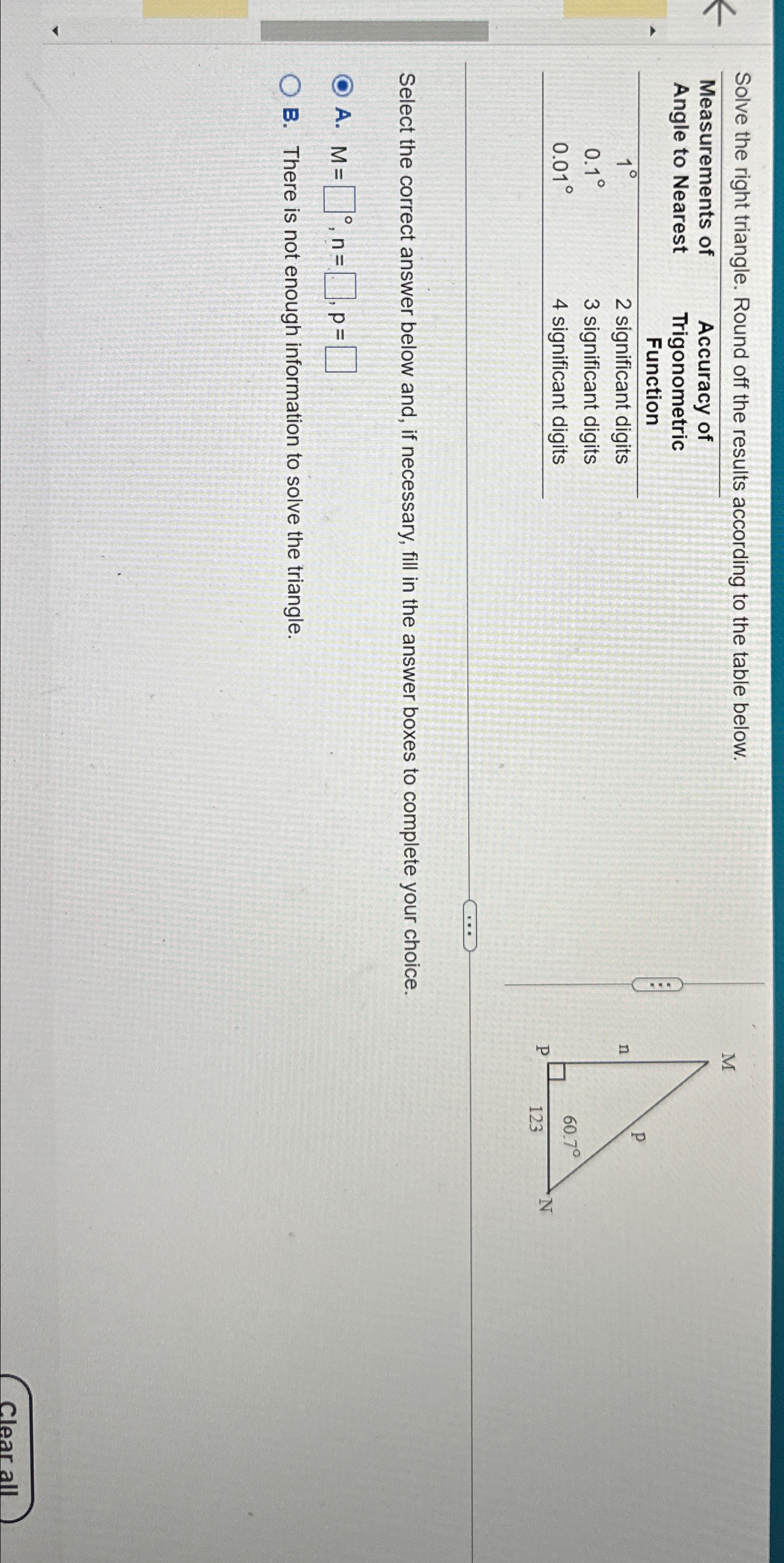 Solved Solve the right triangle. Round off the results | Chegg.com