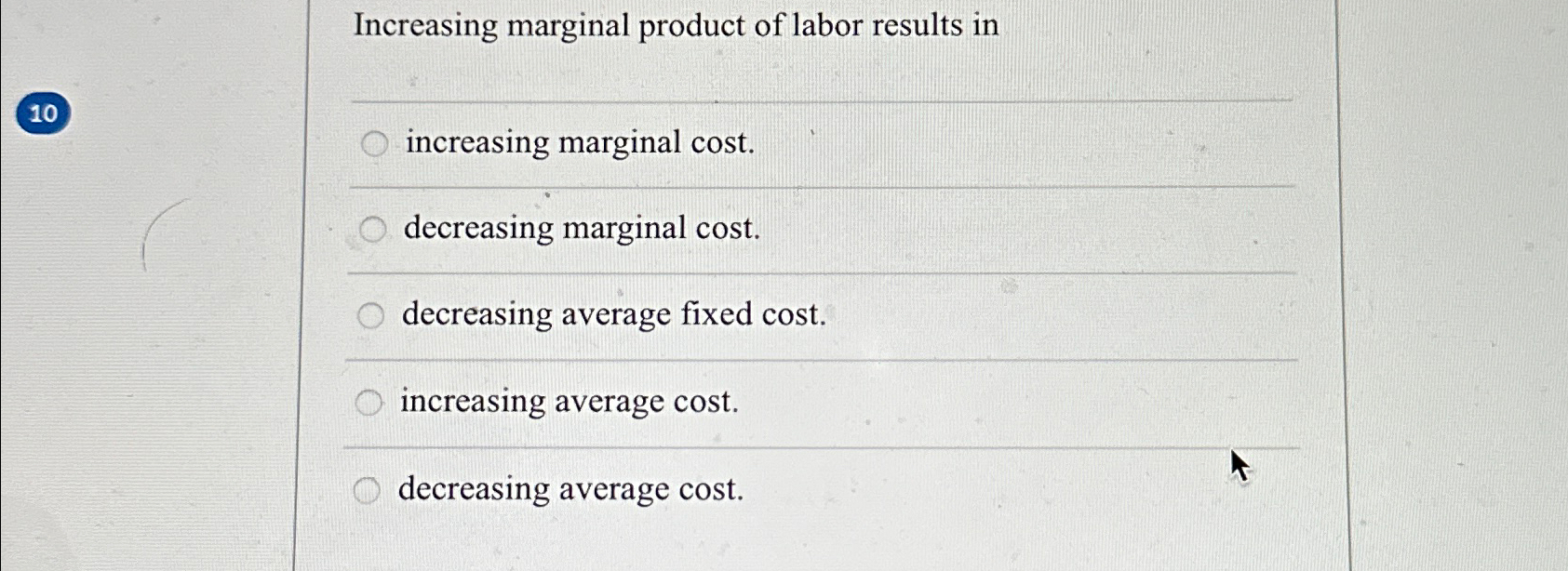 Solved Increasing marginal product of labor results | Chegg.com