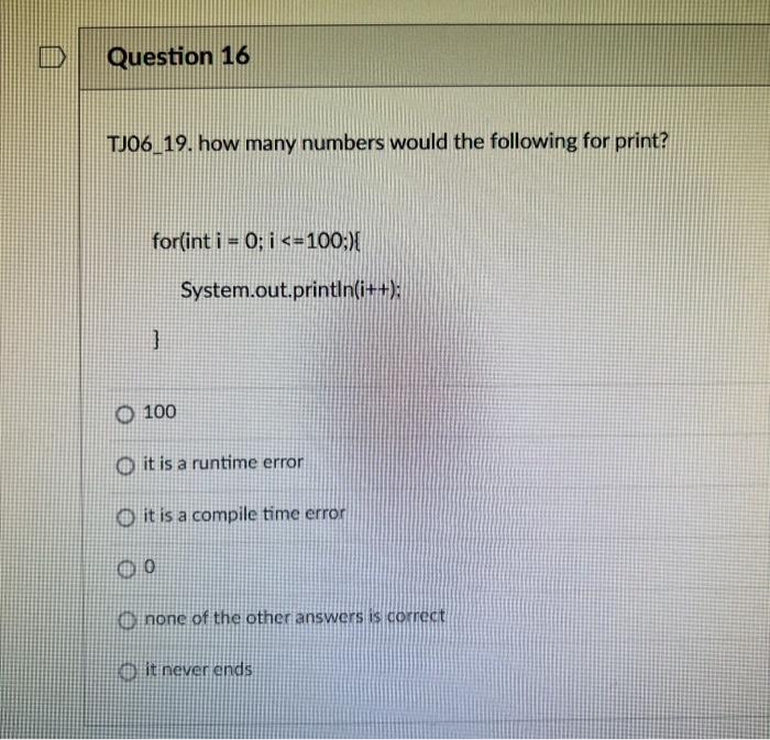 Solved TJ06_17. how many numbers are printed by this while: | Chegg.com
