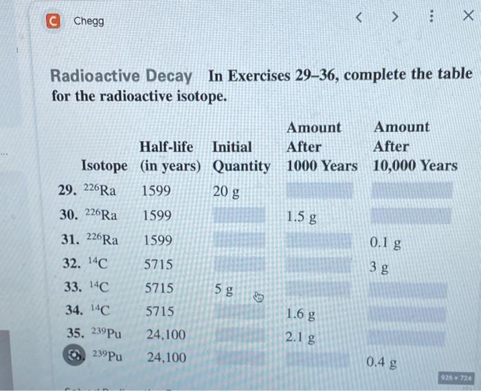 Solved Radioactive Decay In Exercises 29-36, complete the | Chegg.com