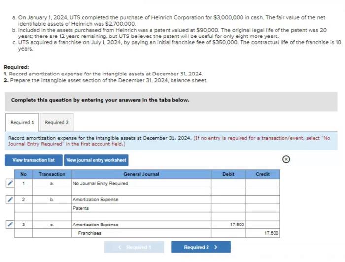 Solved a. On January 1. 2024, UTS completed the purchase of | Chegg.com