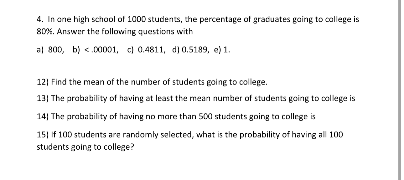 Solved In one high school of 1000 ﻿students, the percentage | Chegg.com