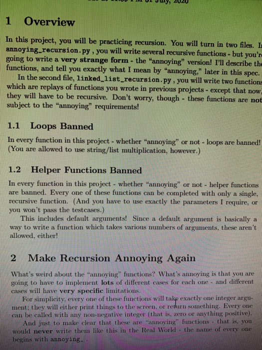 Solved 6 annoying_int_sequence(n) In annoying_recursion.py, | Chegg.com