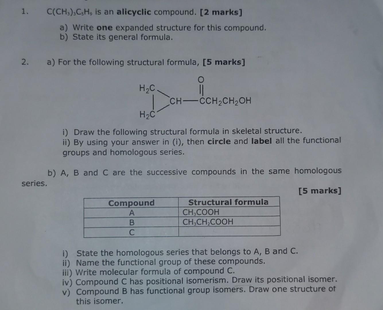 Solved C(CH3),CsH, is an alicyclic compound. [2 marks] a) | Chegg.com