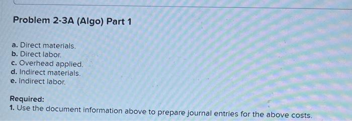 Solved Problem 2-3A (Algo) Computing and recording job | Chegg.com