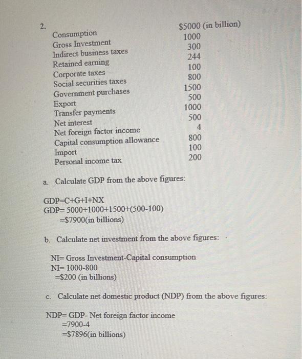 Solved GDP =5000+1000+1500+(500−100)=$7900 (in billions) b. | Chegg.com