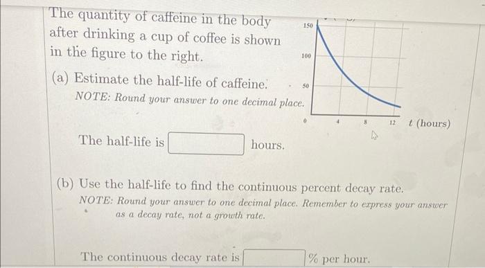 Solved The quantity of caffeine in the body after drinking a | Chegg.com