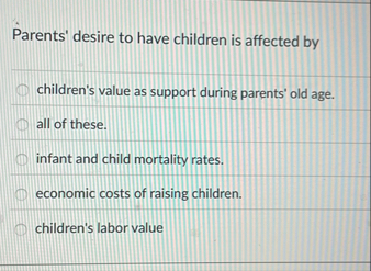 Solved Parents' desire to have children is affected | Chegg.com