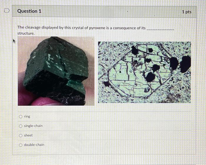 Solved The cleavage displayed by this crystal of pyroxene is | Chegg.com