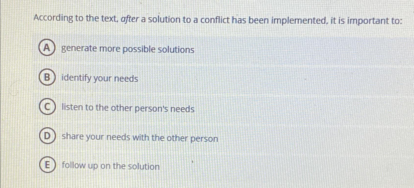 Solved According to the text, after a solution to a conflict | Chegg.com