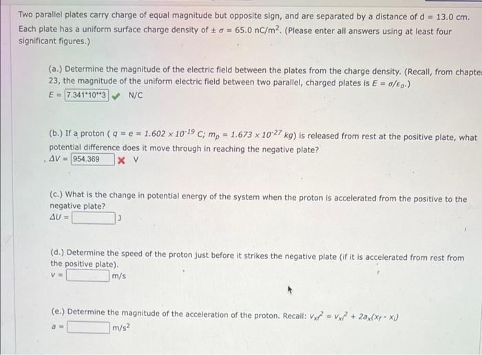 Solved Two parallel plates carry charge of equal magnitude | Chegg.com