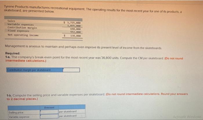 Solved Tyrene Products manufactures recreational equipment. | Chegg.com