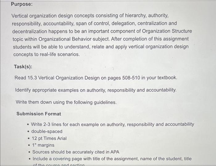 Solved Vertical organization design concepts consisting of | Chegg.com