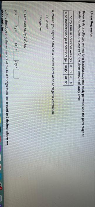 Solved Linear Regression . Below is data collected on how | Chegg.com