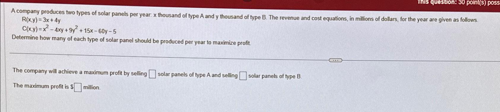 Solved A company produces two types of solar panels per | Chegg.com