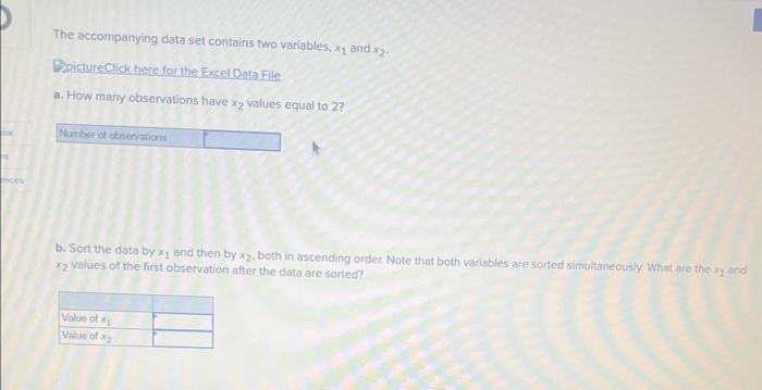 The accompanying data set contains two variables, x1 | Chegg.com