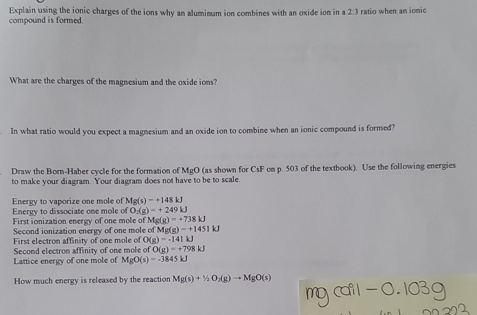 Solved Explain using the ionic charges of the ions why an | Chegg.com