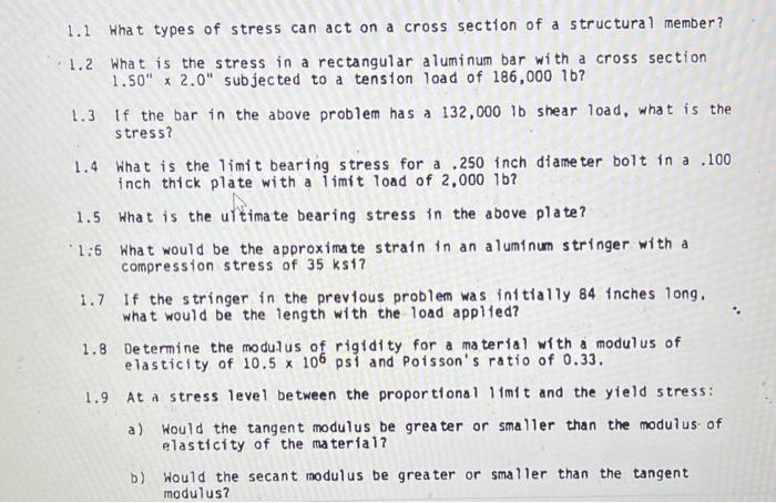 Solved 1.1 What types of stress can act on a cross section | Chegg.com