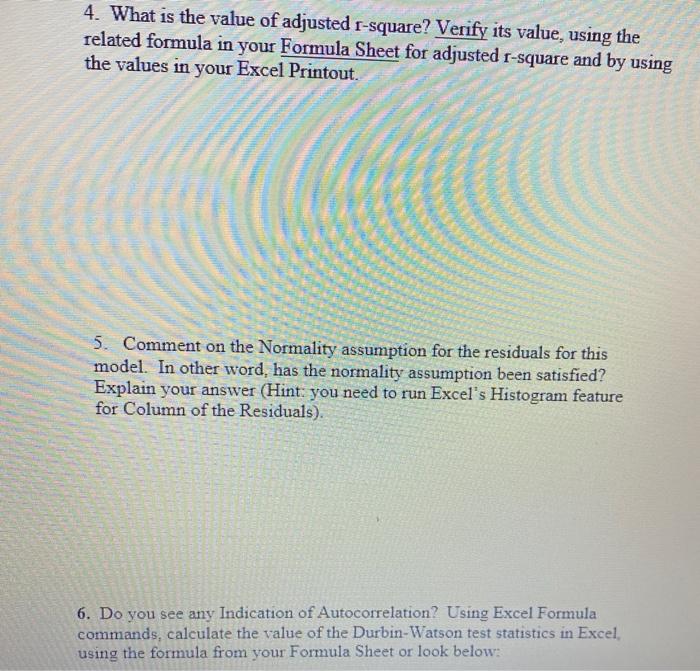 Solved Based On The Multiple Regression Output In Excel That