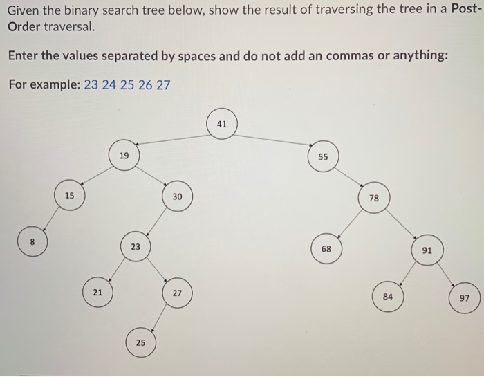Solved Given the binary search tree below, show the result | Chegg.com
