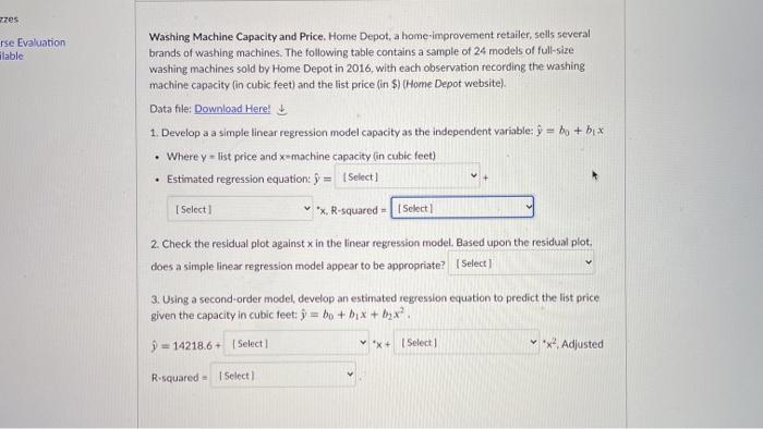 Solved zzes rse Evaluation lable Washing Machine Capacity | Chegg.com