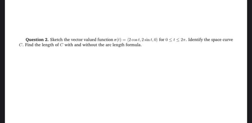 Solved Question 2. ﻿Sketch the vector valued function | Chegg.com