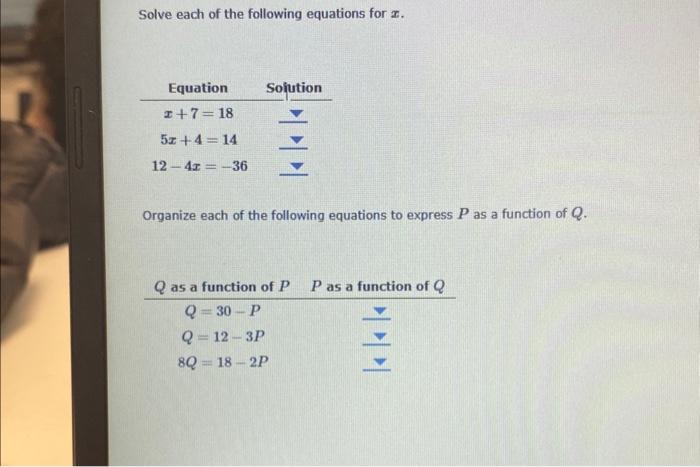 Solved Solve each of the following equations for x. Organize | Chegg.com
