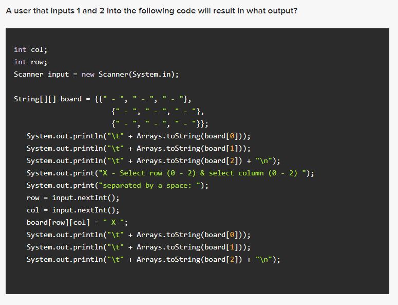 Solved A user that inputs 1 ﻿and 2 ﻿into the following code | Chegg.com