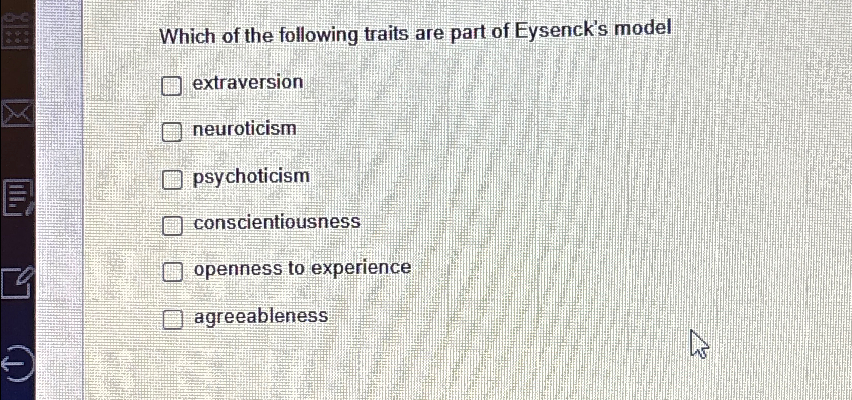 Solved Which of the following traits are part of Eysenck's | Chegg.com