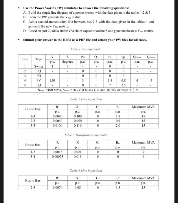 Solved - Use the Power World (PW) simulator to answer the | Chegg.com