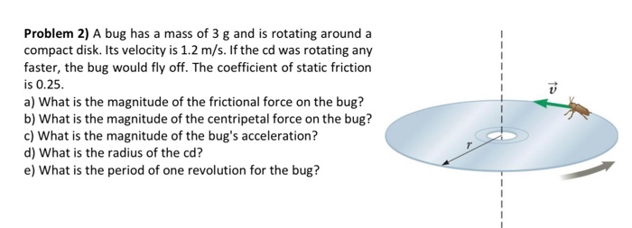 Solved Problem 2) A bug has a mass of 3 g and is rotating | Chegg.com