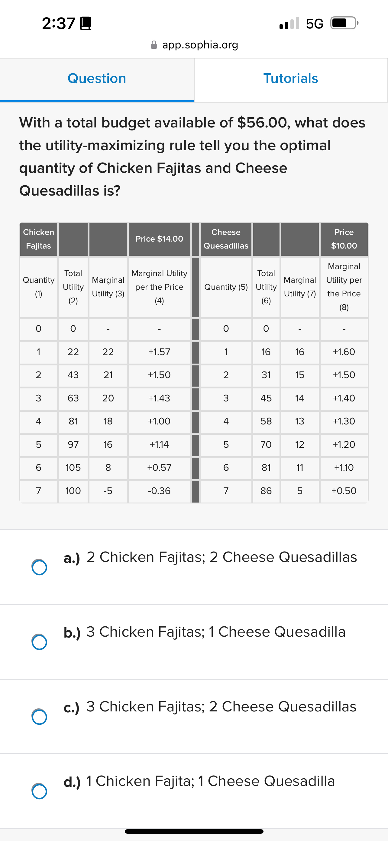 Solved 2:37 日5Gapp.sophia.orgQuestionTutorialsWith a total | Chegg.com