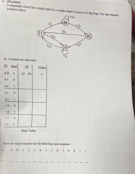Solved 3. ( 20 points) A sequential circuit has a single | Chegg.com