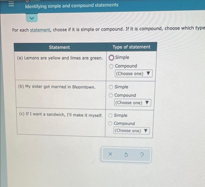 Solved = MIL Identifying simple and compound statements For | Chegg.com