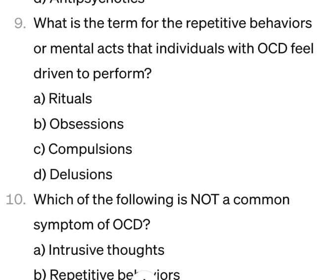 Solved What is the term for the repetitive behaviors or | Chegg.com