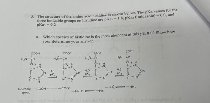 Solved 5. The structure of the amino acid histidine is shown | Chegg.com