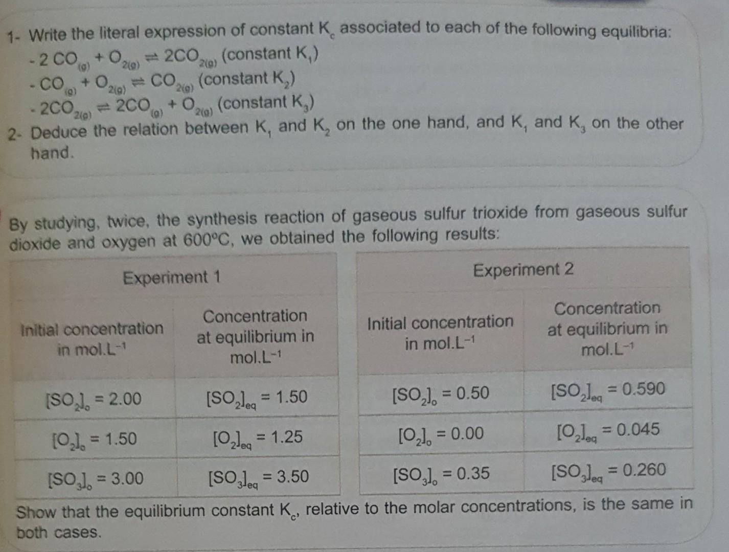 Solved 1- Write the literal expression of constant Kc | Chegg.com