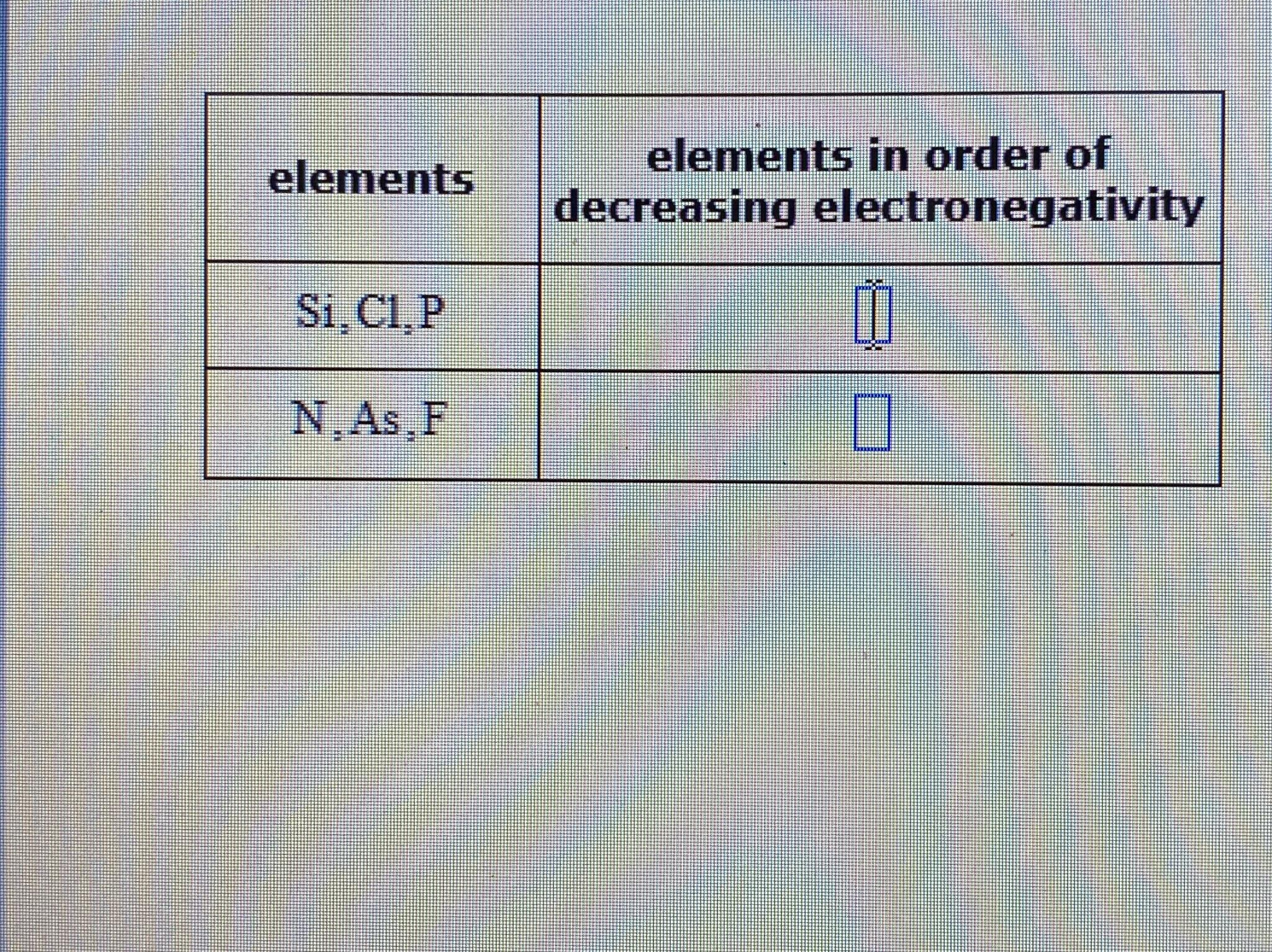 Solved \table[[elements,\table[[elements in order | Chegg.com