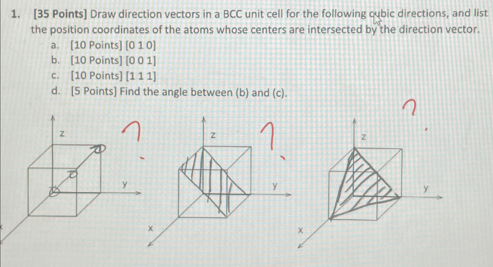Solved [35 ﻿Points] ﻿Draw direction vectors in a BCC unit | Chegg.com