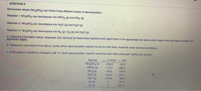 Solved 2 QUESTIONS Ammonium nitrate (NH4NO3) can follow | Chegg.com