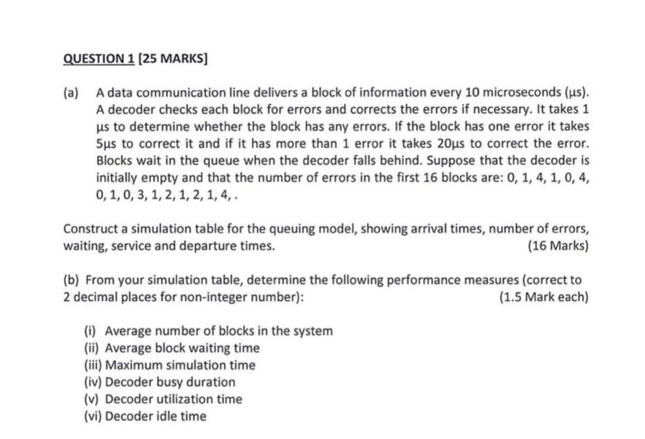 Solved (a) A data communication line delivers a block of | Chegg.com