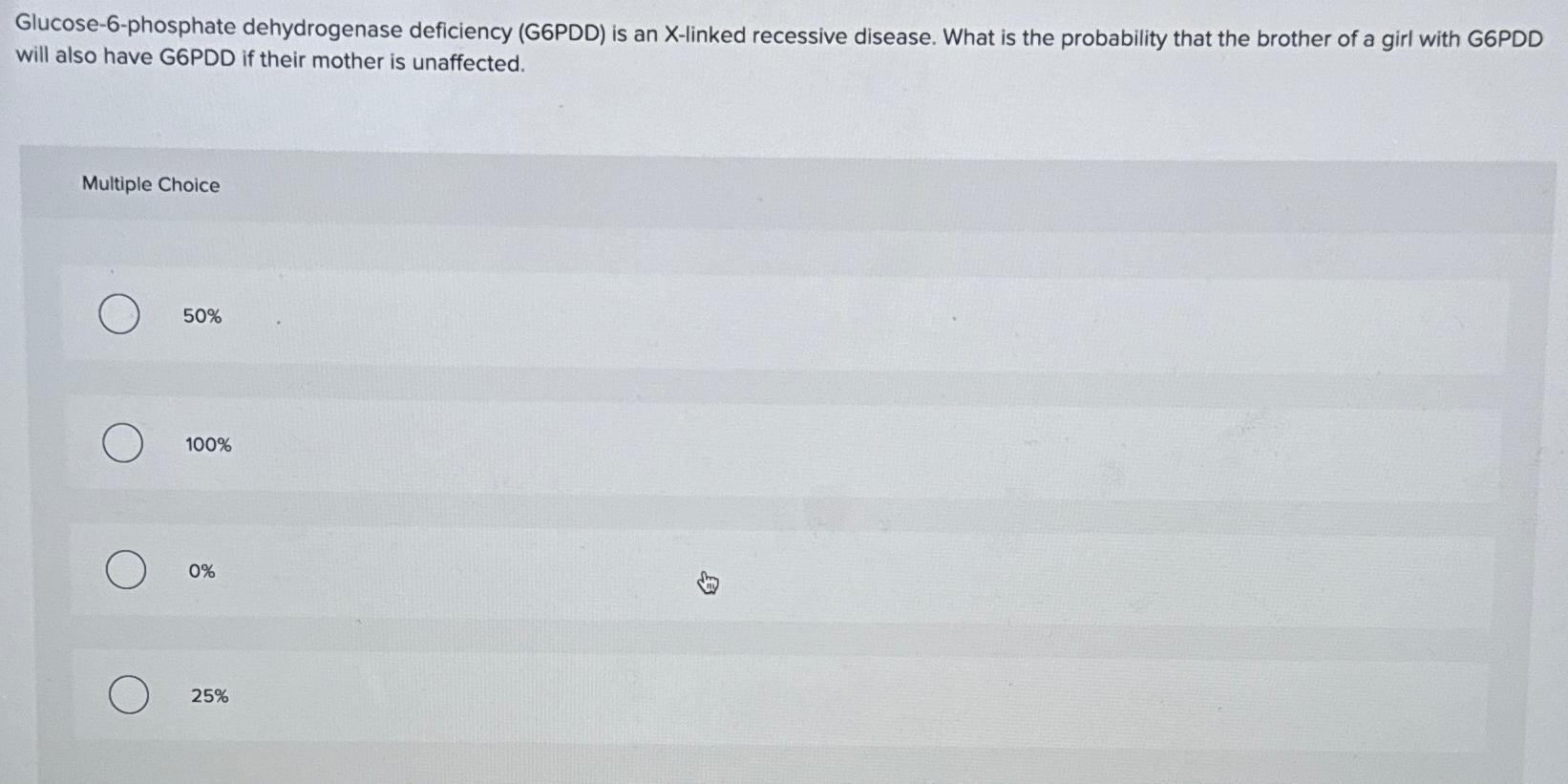 Solved Glucose-6-phosphate dehydrogenase deficiency (G6PDD) | Chegg.com