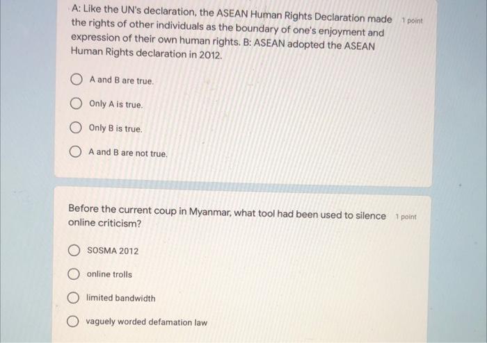 Solved This principle in the ASEAN Human Rights Declaration | Chegg.com