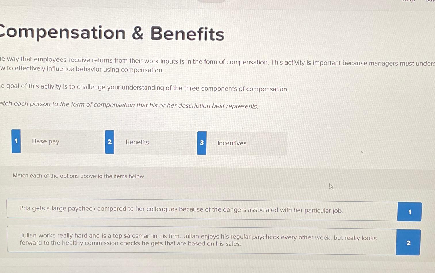 Solved ompensation & Benefitsway that employees receive | Chegg.com