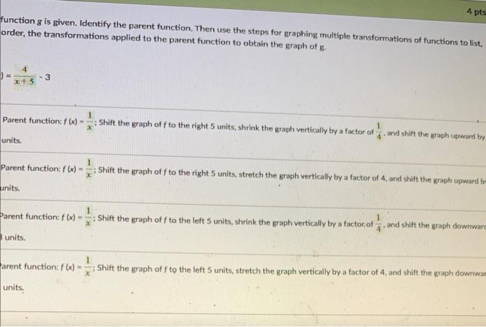 Solved function g is given. Identify the parent function. | Chegg.com Solved function g is given. Identify the parent function. | Chegg.com
