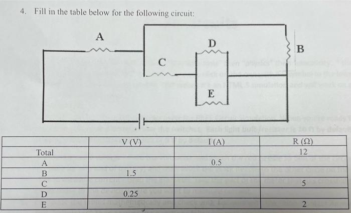 Solved 4. Fill in the table below for the following circuit: | Chegg.com