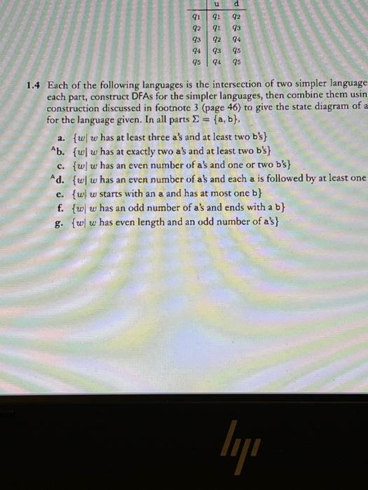 Solved 1.4 Each of the following languages is the | Chegg.com