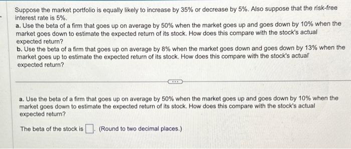 Solved Suppose the market portfolio is equally likely to | Chegg.com